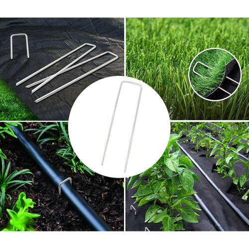 (200 pins) METAL GROUND GARDEN WEED BARRIER MEMBRANE PINS FABRIC HOOKS ...