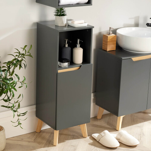 Home Source Florence 1 Door Bathroom Floor Cabinet Storage Unit Grey on ...