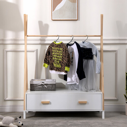 Home Source Teepee Clothes Rack with Large Storage Drawer and Hanging ...