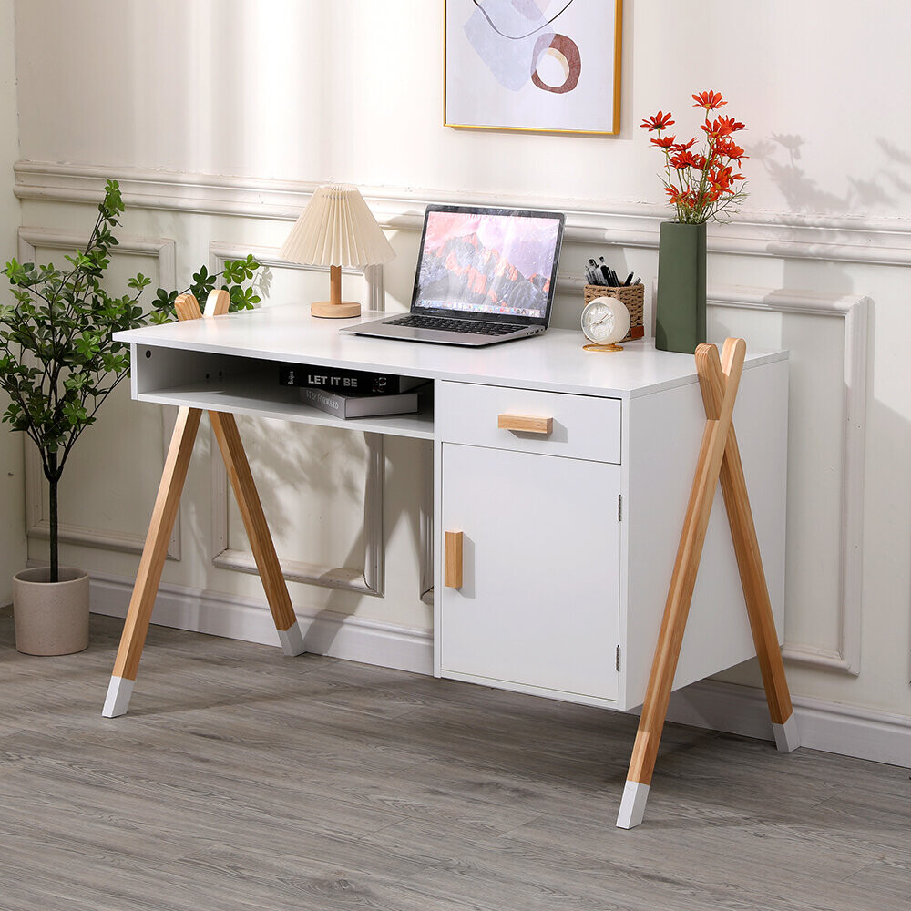 Home Source Tepee 1 Drawer 1 Cupboard Office Computer Desk White Oak on ...