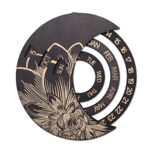 Wooden Round Perpetual Calendar Creative Wooden Wall Calendar Wall ...