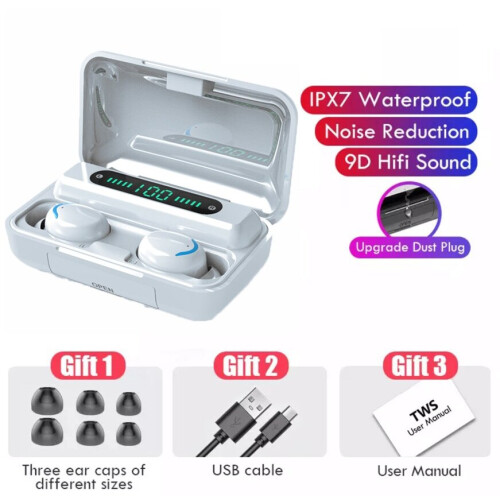 (a-F9-5whiteB) New F9 TWS Headphone M90 Wireless Bluetooth Headset Hifi ...
