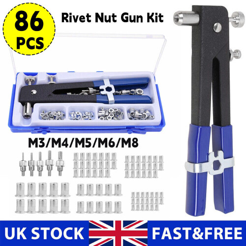 86Pcs Hand Threaded Nut Riveter Gun M3-M8 Tool Riveter Rivnut Nutsert ...