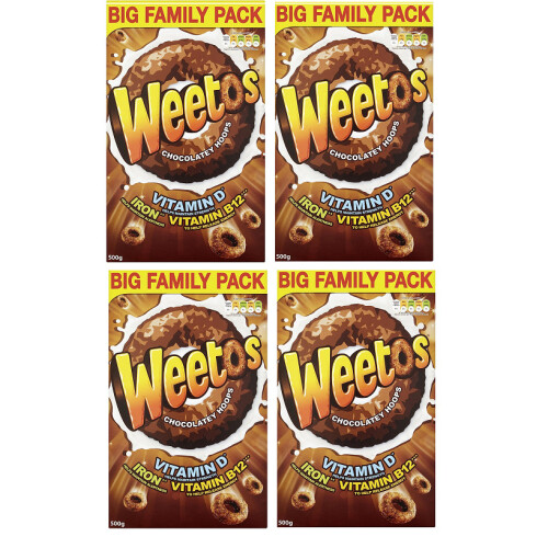 Weetabix Weetos Chocolatey Hoops Cereal 4 x 500g Best Before 14th April ...