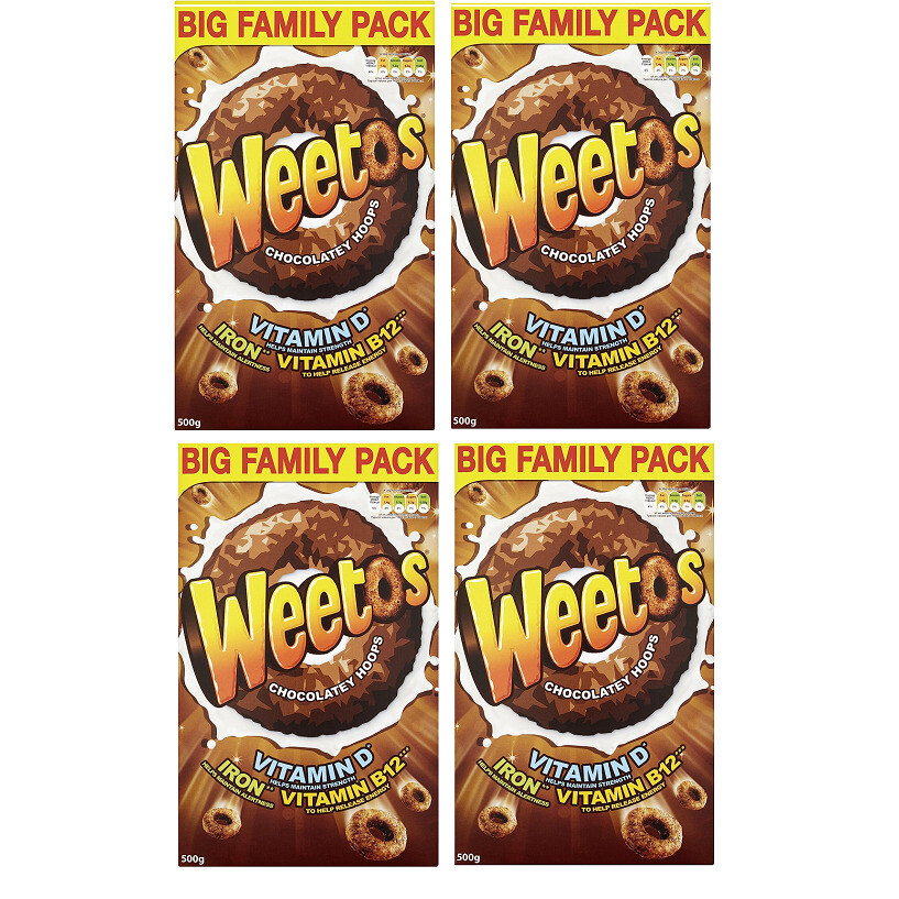 Weetabix Weetos Chocolatey Hoops Cereal 4 x 500g Best Before 14th April ...