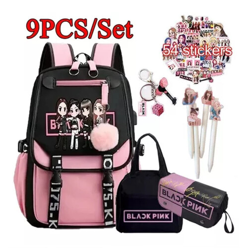 (Black Pink 5PCS) BLACKPINK Peripheral Backpack 9 Piece Set For Student ...