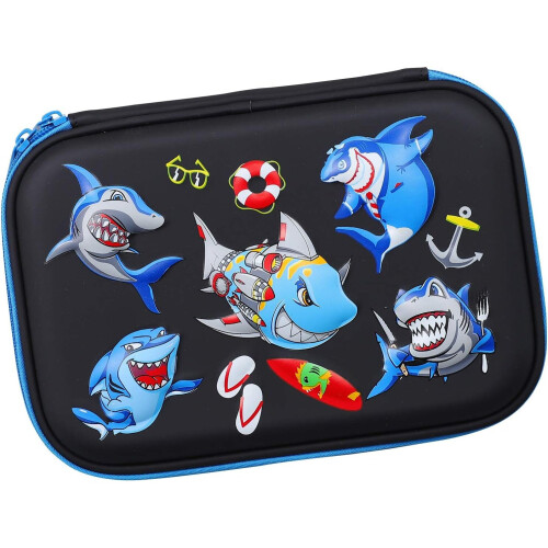 Angry Shark Boys Cool Pencil Case-Large Capacity Hardtop Pencil Box ...