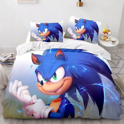 (C, King(230*200cm)) Cartoon Sonic Sheet & Duvet Cover 3 Piece Set on OnBuy