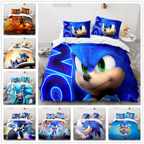 (D, Single(135*200cm)) Cartoon Sonic Sheet & Duvet Cover 3 Piece Set on ...