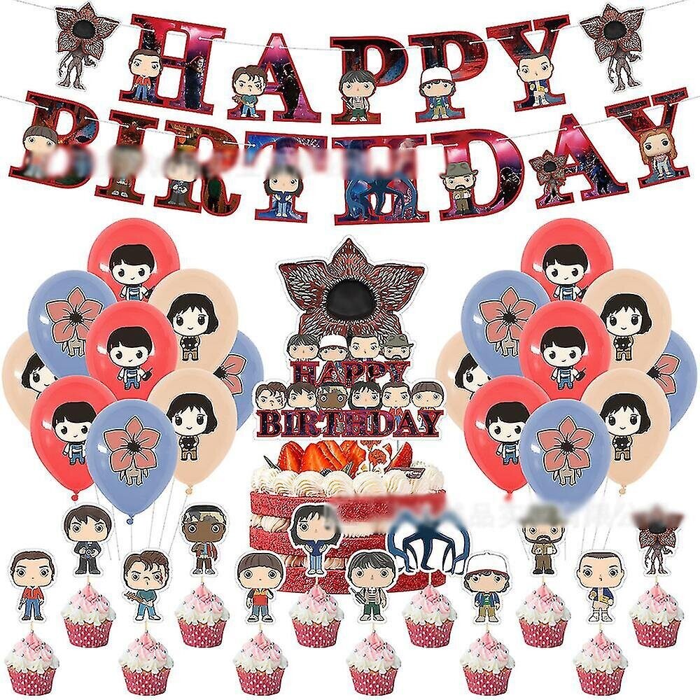 Stranger Things Cartoon Theme Birthday Decoration Balloons Banner Cake ...