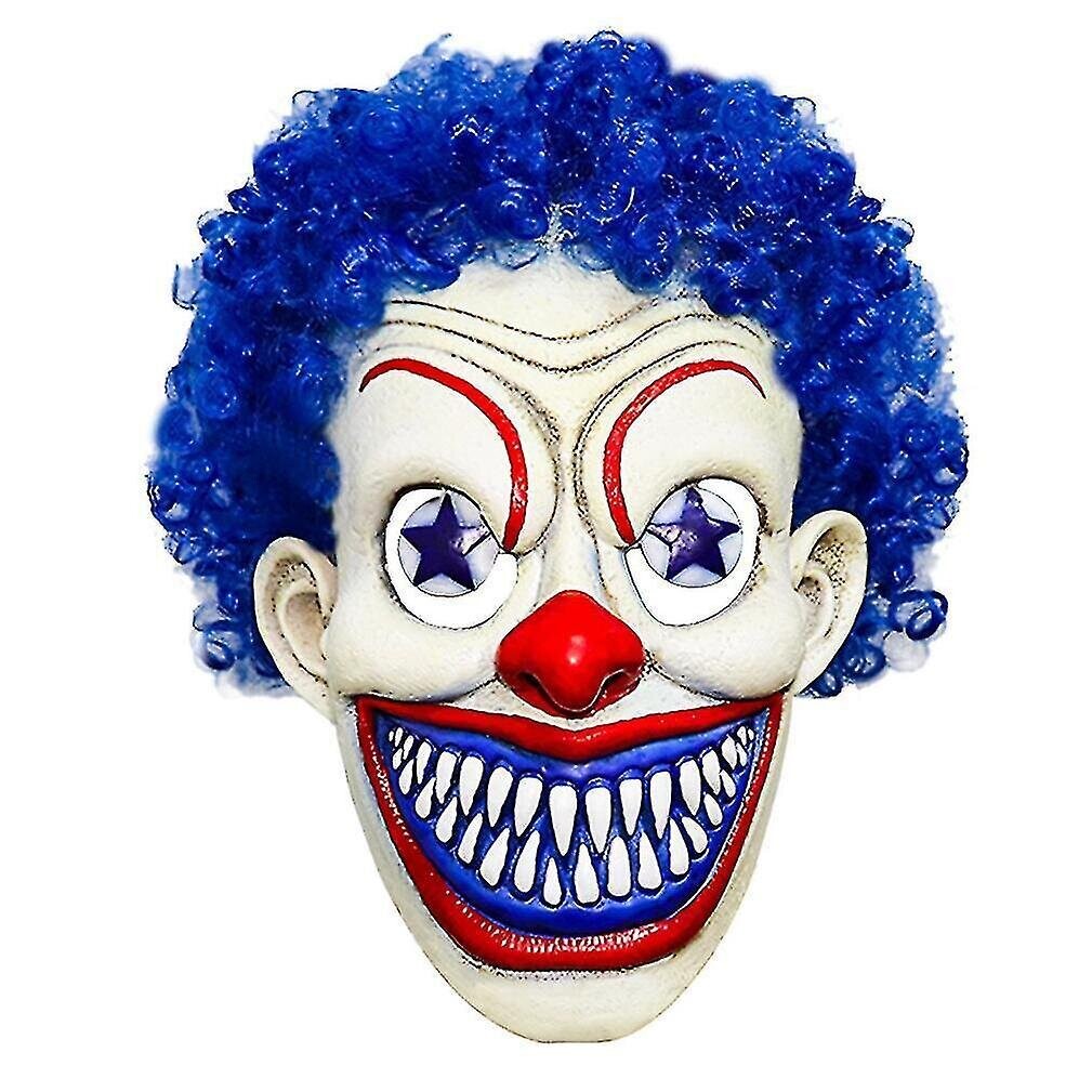 Halloween Punk Clown Mask Latex Blue Hair Full Face Headgear Cosplay ...