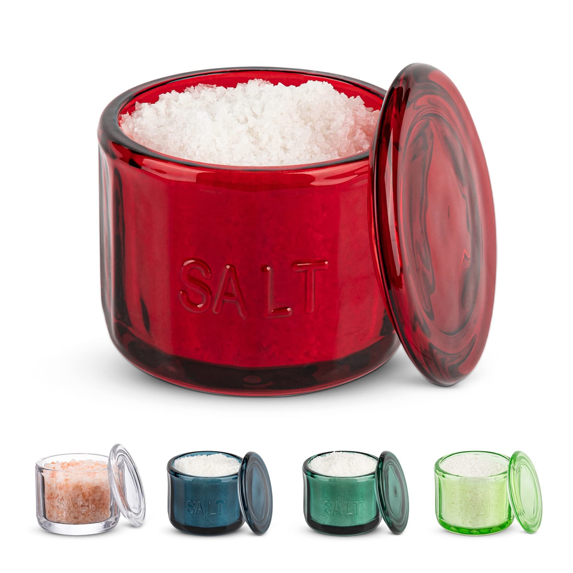 KooK Salt cellar & Jar, Round Salt container, Pressed clear glass, with ...