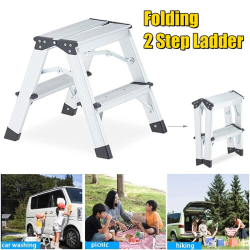 Aluminium 2 Step Ladder Double Folding 2 Tread Step Stool Ladder on OnBuy