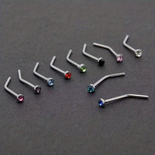 10pcs Stainless Steel Nose Nail 1 8mm Curved Nose Nail Nose Ring Body ...