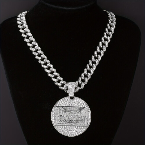 Rhinestone Studded Last Supper With Disciples Pendant Cuban Link Chain ...