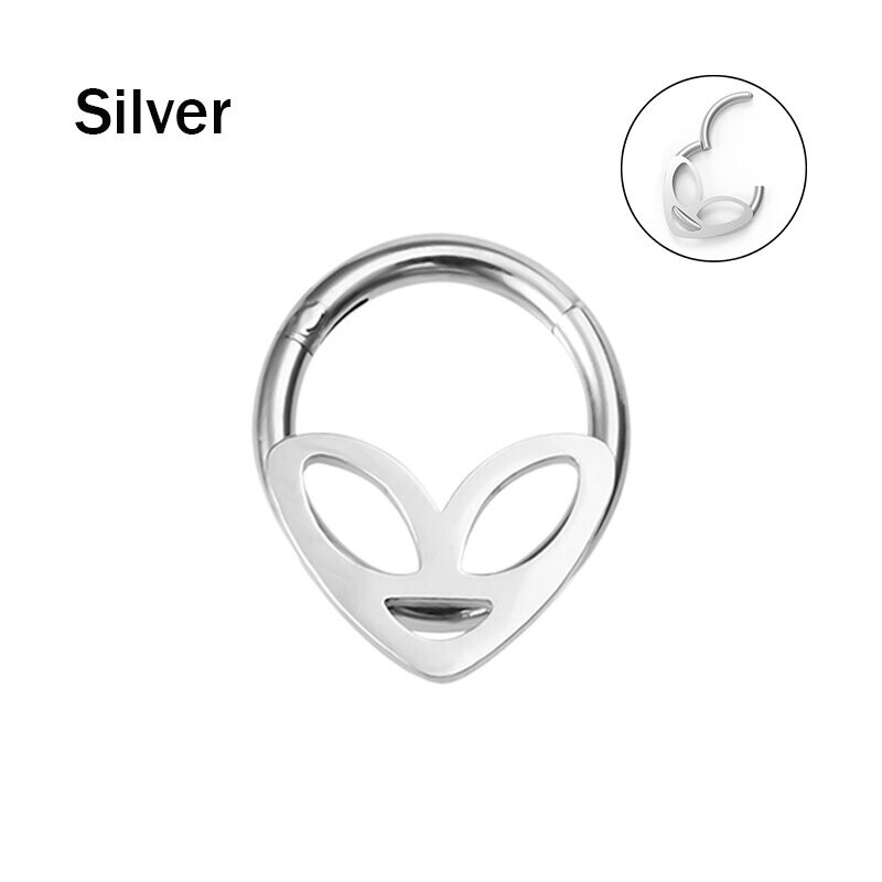 1PC Hinged Nose Ring Stud Stainless Steel Alien Piercings Septum Ear ...