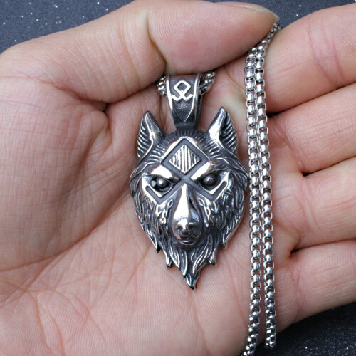 1pc Stainless Steel Viking Wolf Necklace For Men Vintage Gothic Viking ...
