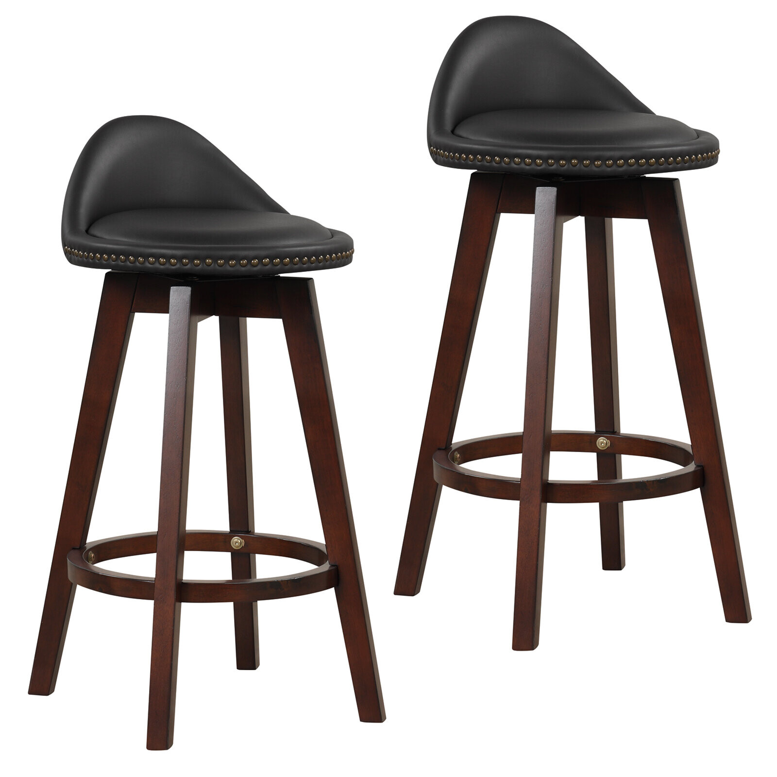 Set of 2 Swivel Bar Stool PVC Leather Armless Bar Chair Counter Height ...