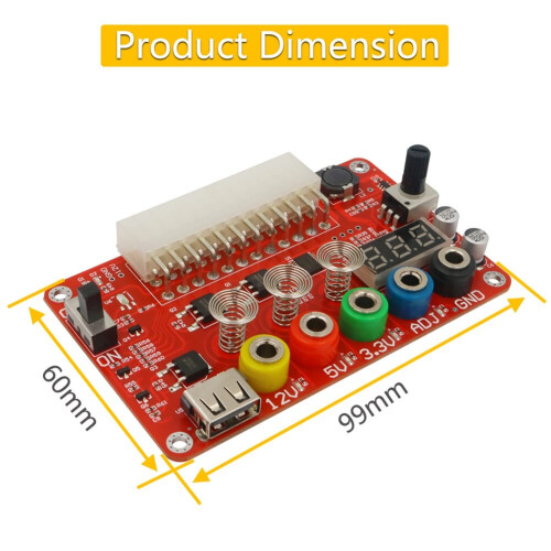 ATX 24Pin Power Breakout Board with ADJ Voltage Knob and Acrylic Shell ...