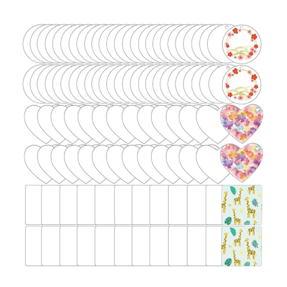 100Pcs Acrylic Keychain Blanks Decoration Crafts Round Heart-Shaped ...