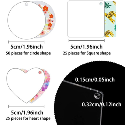 100Pcs Acrylic Keychain Blanks Decoration Crafts Round Heart-Shaped ...