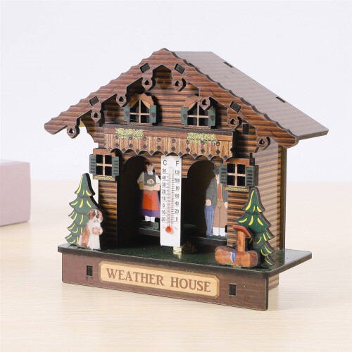 Weather House Weather House with Man and Woman Wood Chalet Barometer ...