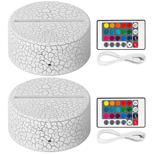2 Pack 3D LED Light Lamp Base + Remote Control + USB Cable, Cracked on ...