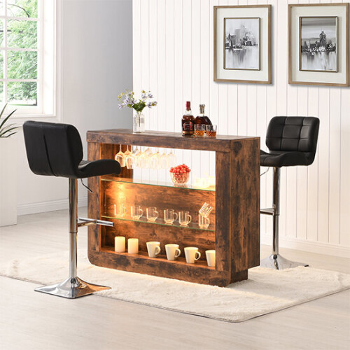 Fiesta Rustic Oak Bar Table Unit With 2 Candid Black Stools on OnBuy