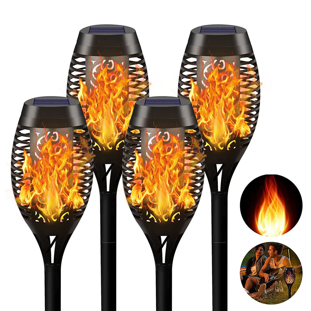 4 Pack Solar Power Torch Light Waterproof Flame Flickering Garden Lamp ...