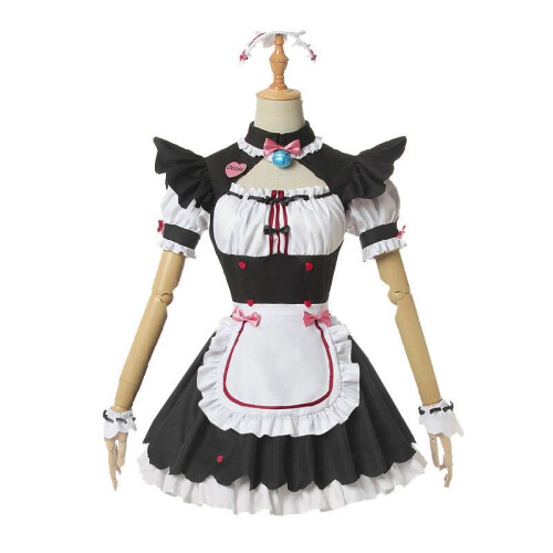 (Pink Costume Set(No Wig), L) Nekopara Chocola Vanilla Cat Maid Dress ...