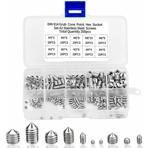 200pcs Set Screws M3 M4 M5 M6 M8 Hex Socket Head Set Screws 304 ...