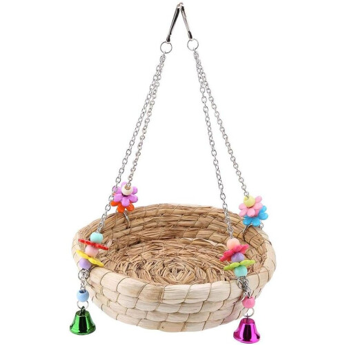 Straw Nest Toy Cockatoo Biting Swing Swinging Standing Toy with 4 Metal ...