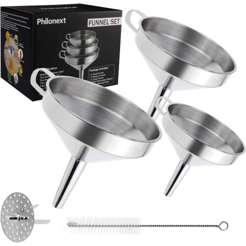 Kitchen Filter Funnel Set, 3 Piece Stainless Steel Funnel Filter Set ...
