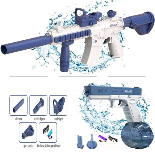 ( Pistol + M416 Rifle) Blue Electric Water Guns Summer Pool Beach Toy ...