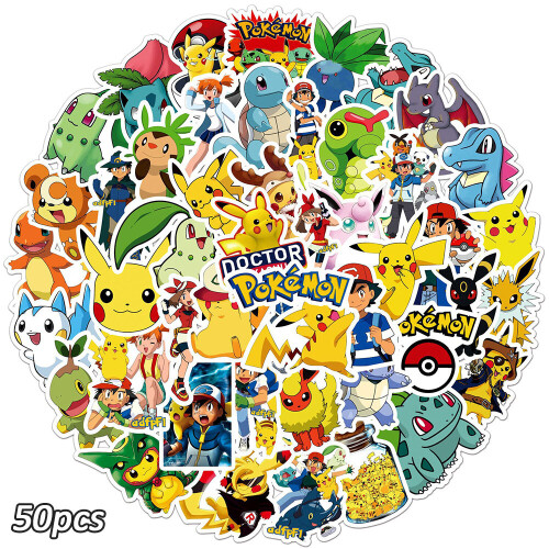 50Pcs Pokemon Pikachu Stickers Laptop Skateboard Travel Luggage ...