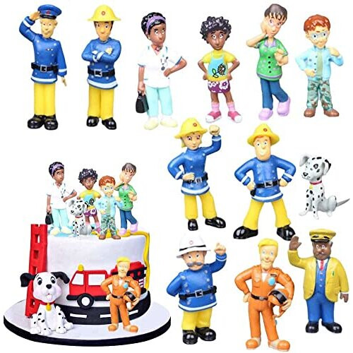 JPYH 12Pcs Fireman Cake Topper Fireman Minifigures Set Cupcake Topper ...