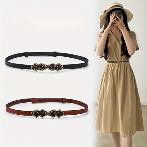 Vintage Metal Rose Decor Girdle Solid Thin Belt Waistband Decorative ...