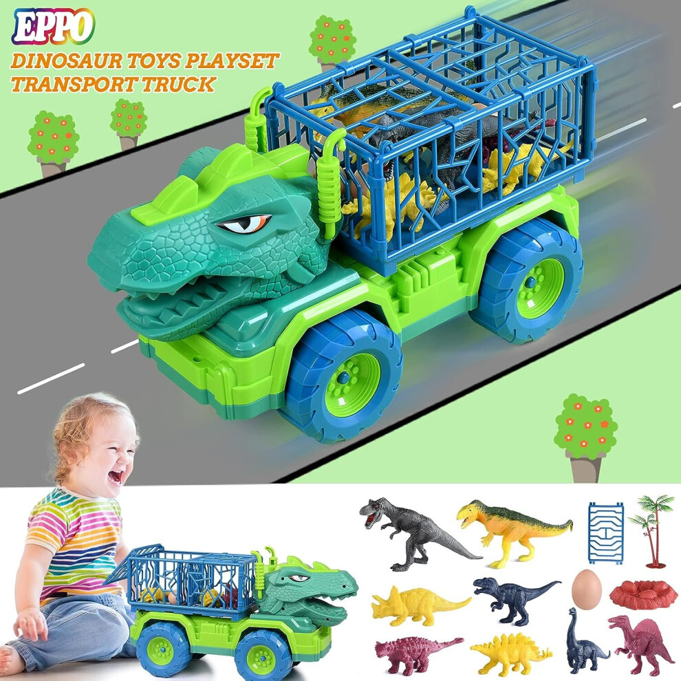 Dinosaur Truck Playset,Large Tyrannosaurus Vehicle 8 Jurassic Dinosaurs ...