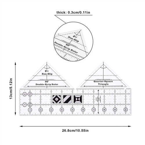 90 Degree Double Strip Quilt Ruler, 10 Inch Acrylic Quilting Triangle ...