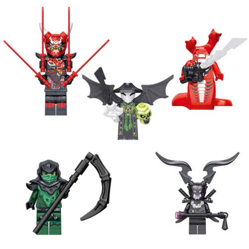 (Style A 5pcs) 8cps Mini figure Kai Jay Mega Red Snake Monster Skeleton ...
