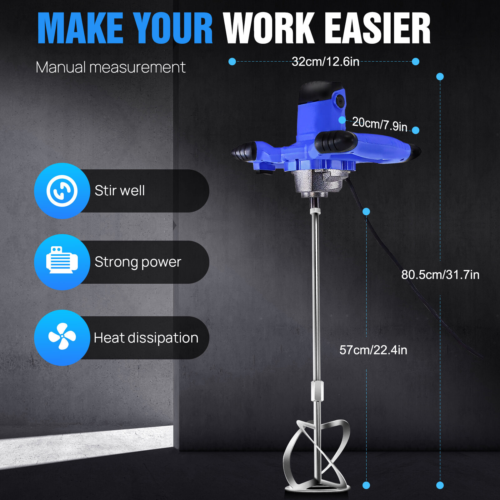 2600W Professional Paddle Cement Mixer for Mortar & Plaster – 6-Speed ...