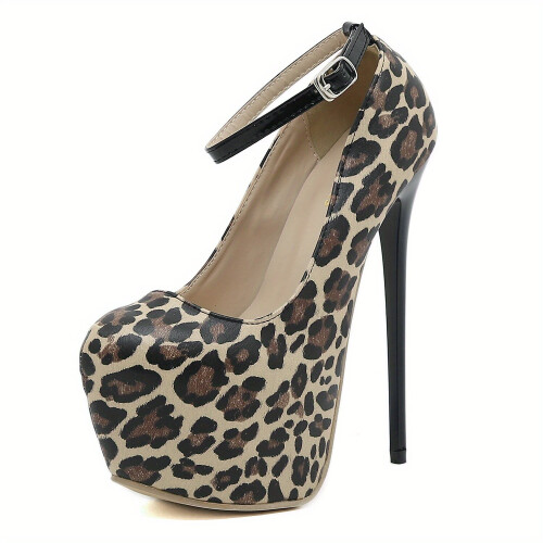 Womens Classic Leopard Print Stiletto Heels Buckle Strap Platform Pumps ...
