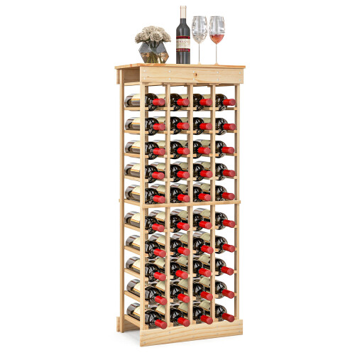 40-Bottle Wooden Wine Rack Floor Standing w / Tabletop 10-Tier Storage ...