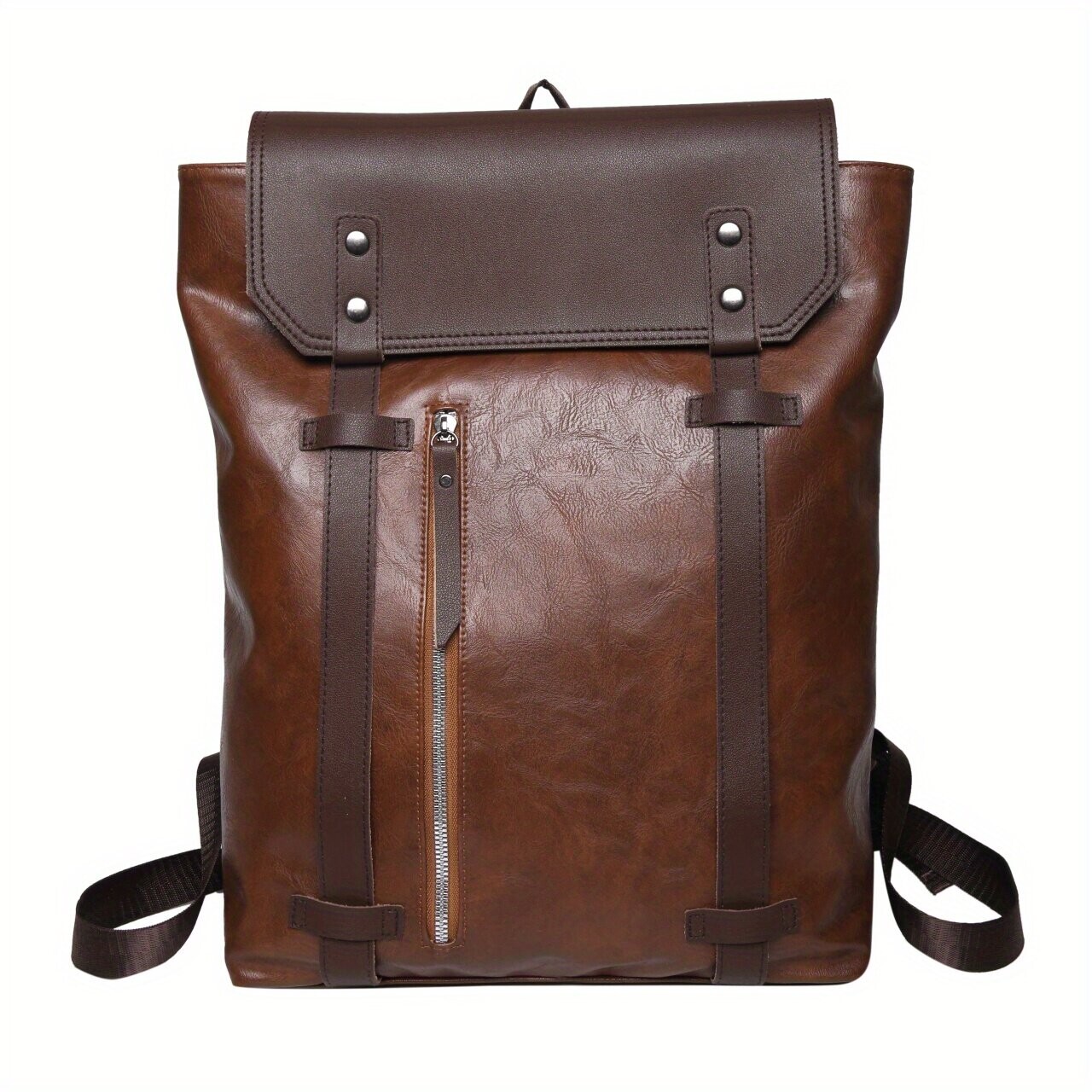 Buckle Flap Laptop Backpack Vintage PU Leather School Bag Large Daypack ...