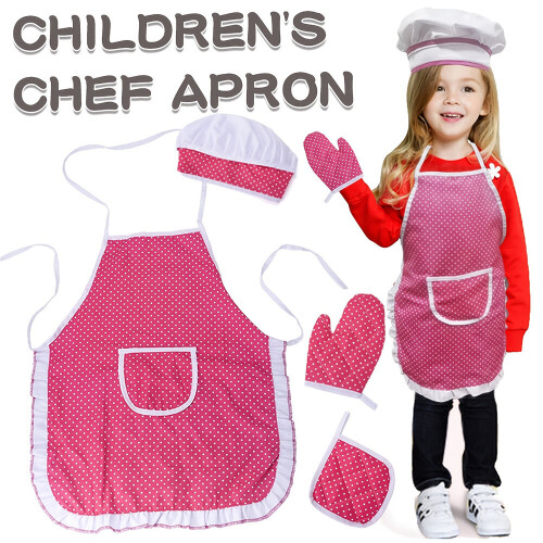 Children Kids Chef Apron & Hat Set Kitchen Costume Role Play Game ...