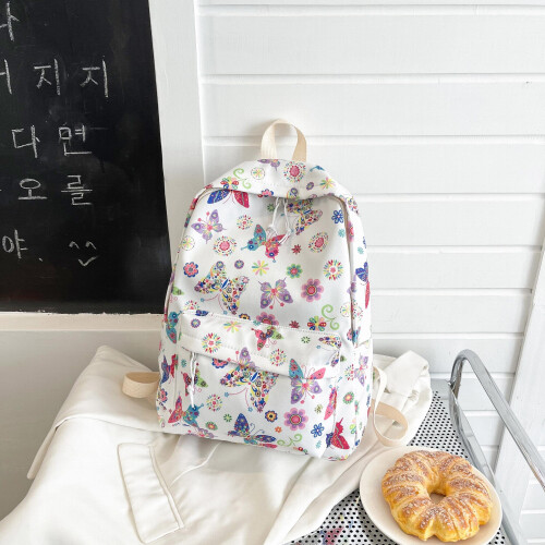 Colorful Butterfly Print Large Capacity Preppy Backpack Nylon Durable ...