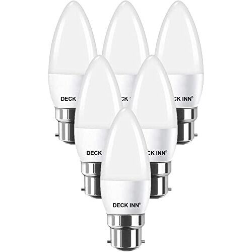 DECK INN Pack of 4 B22 LED Candle Light Bulbs,6W=9W=60W 600lm, Warm White 2700K Non-Dimmable ...