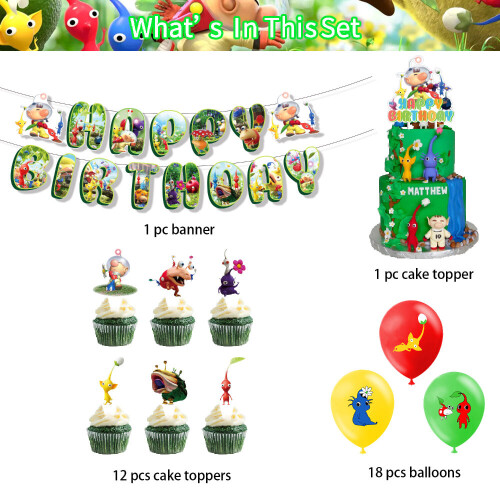 (32PCS) Themed Birthday Pikmin Party Supplies Decoration Set Cake ...