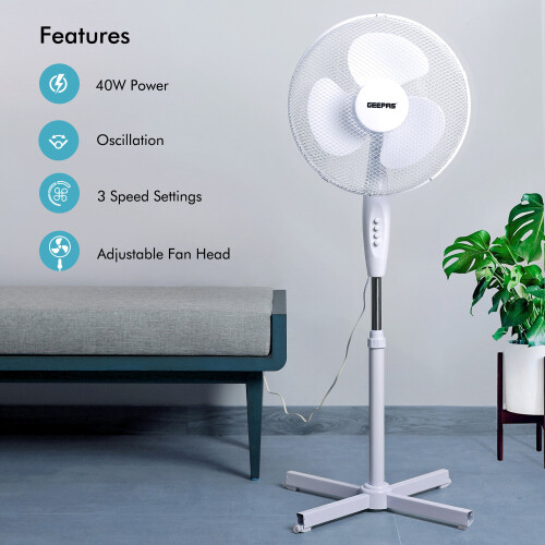 Geepas 16 Inch Standing Pedestal Fan Oscillating 3 Speed, Pack of 2 on ...