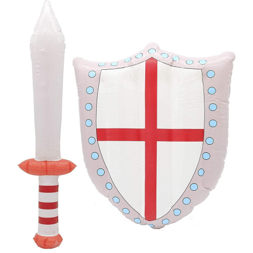 Inflatable English Flag Sword & Shield St Georges Knight Fancy Dress on ...
